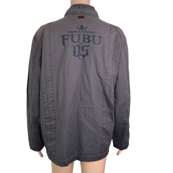 FUBU | Jackets & Coats | Fubu Jacket Pride Respect Mens Large Gray Spellout | Poshmark